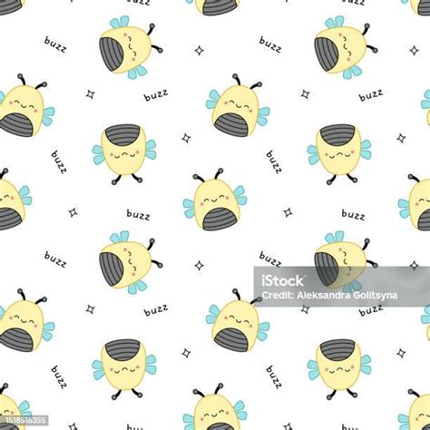 Bees On Seamless Pattern Squishmallow Background With Bee Kawaii Vector