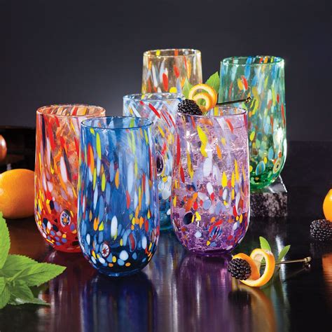 Murano Style Confetti Tall Drinking Glasses Set Of 6 Uno Alla Volta