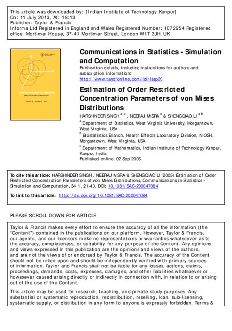 Pdf Estimation Of Order Restricted Concentration Parameters Of Von