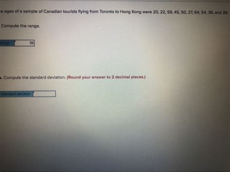 Solved Ne Ages Of A Sample Of Canadian Tourists Flying From Chegg
