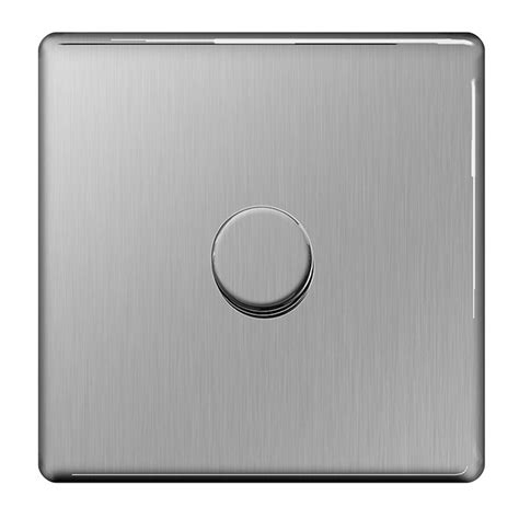 Avenue Screwless Brushed Steel 2 Gang Push Dimmer Switch 200w