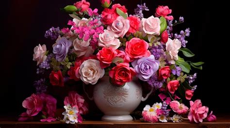 Premium AI Image Beautiful Bouquet Of Red Roses And A Peonies