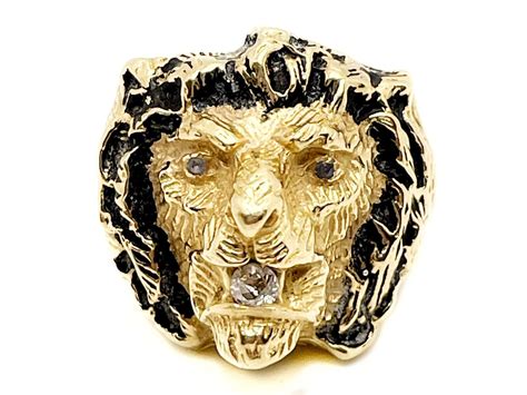 14K Diamond Lion Head Ring Gem