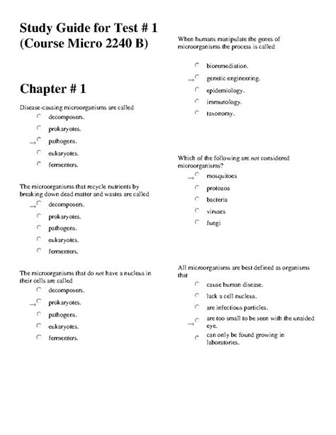 Study Guide Test 1 Microbio Study Guide For Test 1 Course Micro