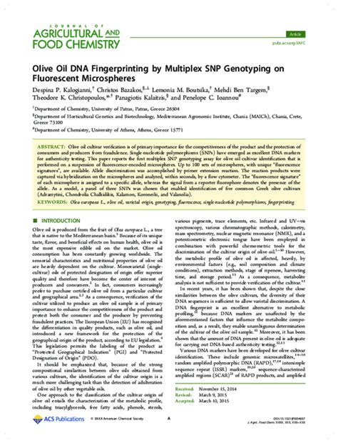 Pdf Olive Oil Dna Fingerprinting By Multiplex Snp Genotyping On