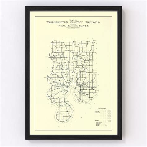 Vanderburgh County In Map 1908 Old Map Of Indiana Art Vintage Print Framed Canvas Portrait