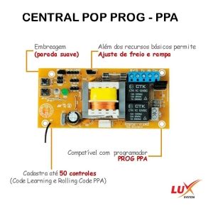 Central De Comando Pop Prog Para Automatizadores De Portão Eletrônico Ppa Placa de Motor Lux