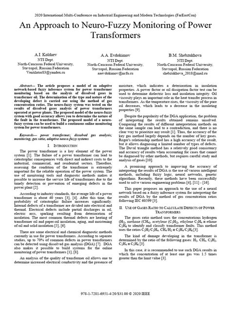 An Approach To Neuro Fuzzy Monitoring Of Power Transformers Pdf Fuzzy Logic