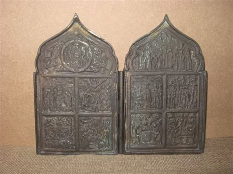 Very Rare Orthodox Bronze Icondiptych Double From The 17th 18th