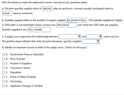 solved fill in the blanks to make the statements correct