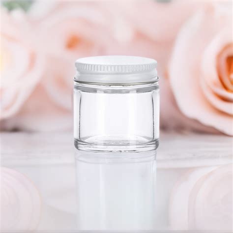 1 Oz Clear Thick Glass Straight Sided Jar With White Metal Airtight Lid