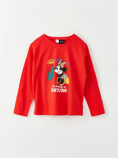 Crew Neck Minnie Mouse Printed Long Sleeve Girl Pajama Set W2ai73z4