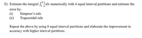 Solved Dx Numerically With 4 Equal Interval Partitions And