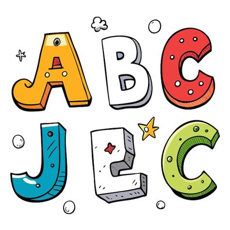 Colorful Cartoon Alphabet Letters A B C J L And C With Black Outlines