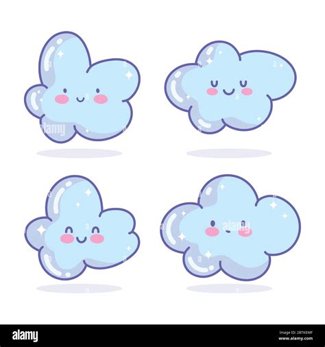 nuages kawaii personnages de dessin animé météo icônes illustration