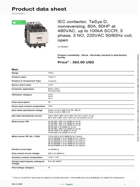 TeSys D Contactors - LC1D80M7 | PDF | Alternating Current | Electrical ...