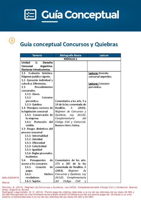 Guia Conceptual Guis Guía Conceptual Concursos Y Quiebras Temario Bibliografía Básica