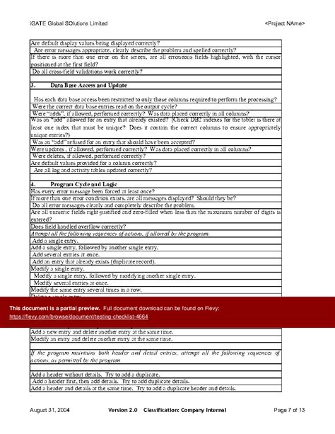 Testing Checklist Template Excel XLS