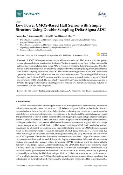 Pdf Low Power Cmos Based Hall Sensor With Simple Structure Using Double Sampling Delta Sigma Adc