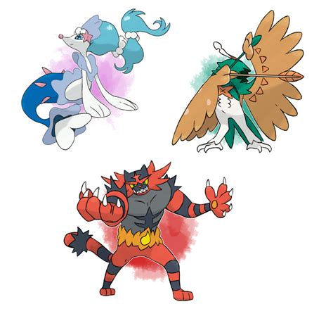 Primarina Decidueye And Incineroar Pokemon And 1 More Drawn By