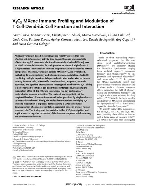 Pdf V4c3 Mxene Immune Profiling And Modulation Of T Cell‐dendritic
