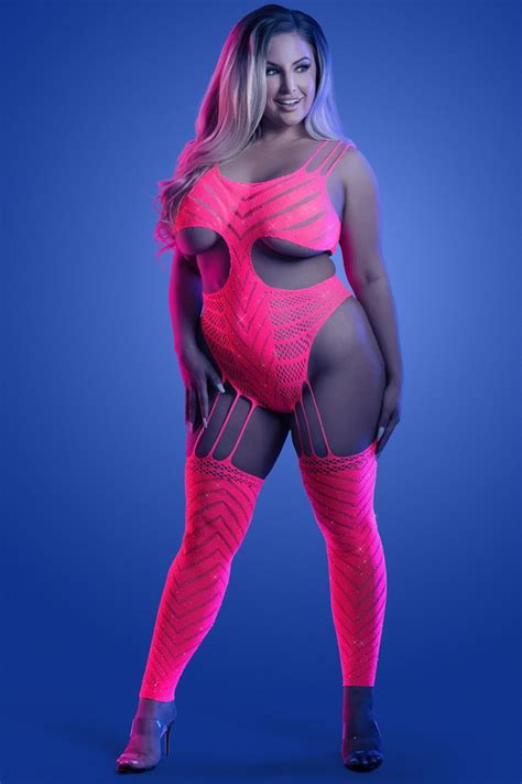 Plus Size Neon Pink Vibrant Desire Cutout Bodystocking Spicy Lingerie