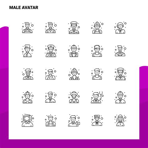 Set Of Male Avatar Line Icon Set 25 Icons Vector Minimalism Style Design Black Icons Set Linear