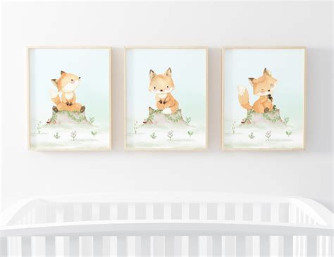 Fox Nursery Print Woodland Animal Wall Decor Fox In The Forest Wall
