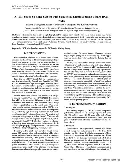 A Vep Based Spelling System With Sequential Stimulus Using Binary Bch Codes Pdf