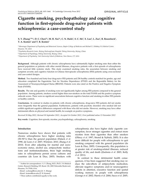 Pdf Cigarette Smoking Psychopathology And Cognitive Function In