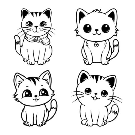 Conjunto De Lindo Gato Mano Dibujado Vector Vector Premium