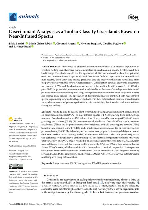 Pdf Discriminant Analysis As A Tool To Classify Grasslands Based On
