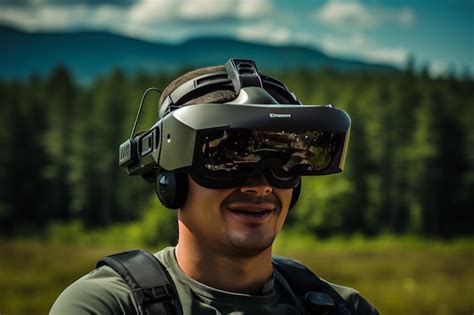 Premium Photo Drone Pilot Wearing Fpv Goggles Fully Immersed Generative Ai