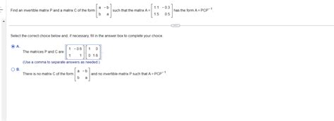 Solved Find An Invertible Matrix P And A Matrix C Of The Chegg