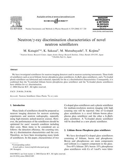 PDF Neutron Gamma Ray Discrimination Characteristics Of Novel Neutron Scintillators