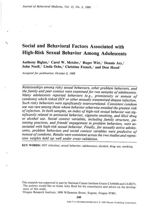 Pdf Social And Behavioral Factors Associated With High Risk Sexual