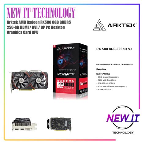 Arktek Amd Radeon Rx580 8gb Gddr5 256 Bit V3 Hdmi Dvi Dp Pc Desktop
