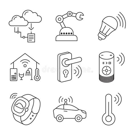 Line Icon Set Of Smart Technology Including Iot Devices Automation Stock Illustration