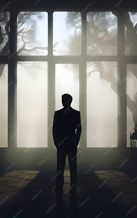 Premium Vector Black Silhouette Of A Man Looking Through A Window On