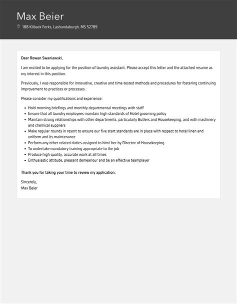 Laundry Assistant Cover Letter Velvet Jobs