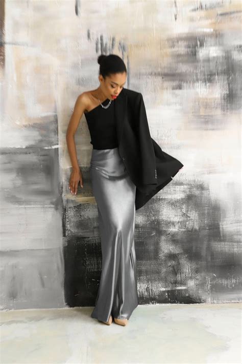 Sale Natural Slip Silk Skirt Gray 100 Real Silk Maxi Long A Line Skirt
