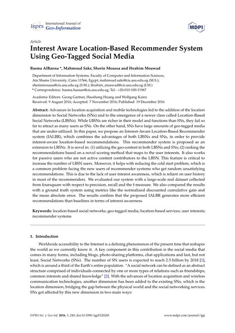 Pdf Interest Aware Location Based Recommender System Using Geo Tagged