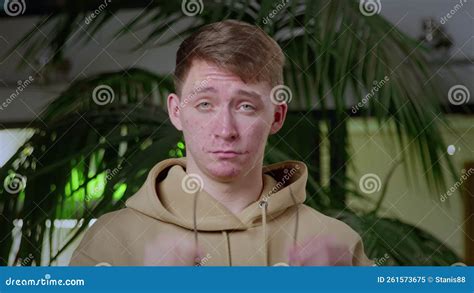 Close Up Of A Young Man With Pimples On His Face Guy Guy Puts On Glasses Stock Video Video