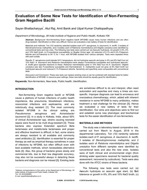 Pdf Evaluation Of Some New Tests For Identification Of Non Fermenting Gram Negative Bacilli
