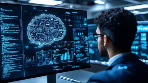 A Professional Analyzing Complex Data On Multiple Screens Visualizing Brain Activity Showcasing