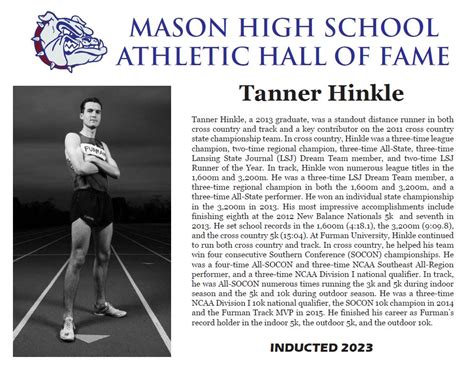 Tanner Hinkle Mason High School Athletic Hall Of Fame