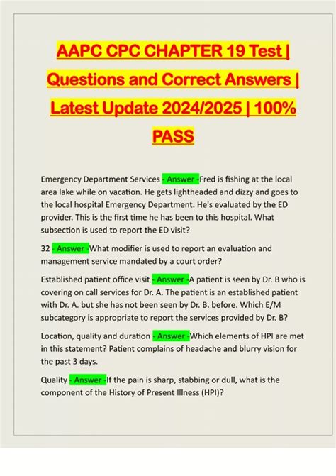 Aapc Cpc Chapter 19 Test Questions And Correct Answers Latest Update 2025 2026 100 Pass