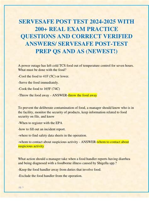 2024 SERVSAFE FOOD HANDLER TEST WITH 300 REAL PRACTICE EXAM QUESTIONS