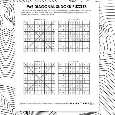 9x9 Diagonal Sudoku Puzzles Math Love