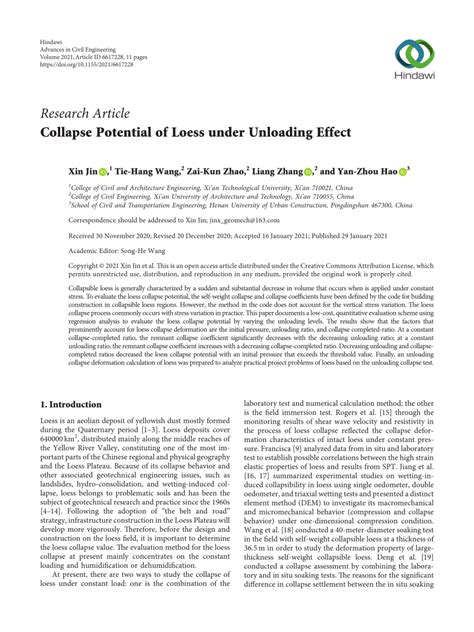 pdf collapse potential of loess under unloading effect